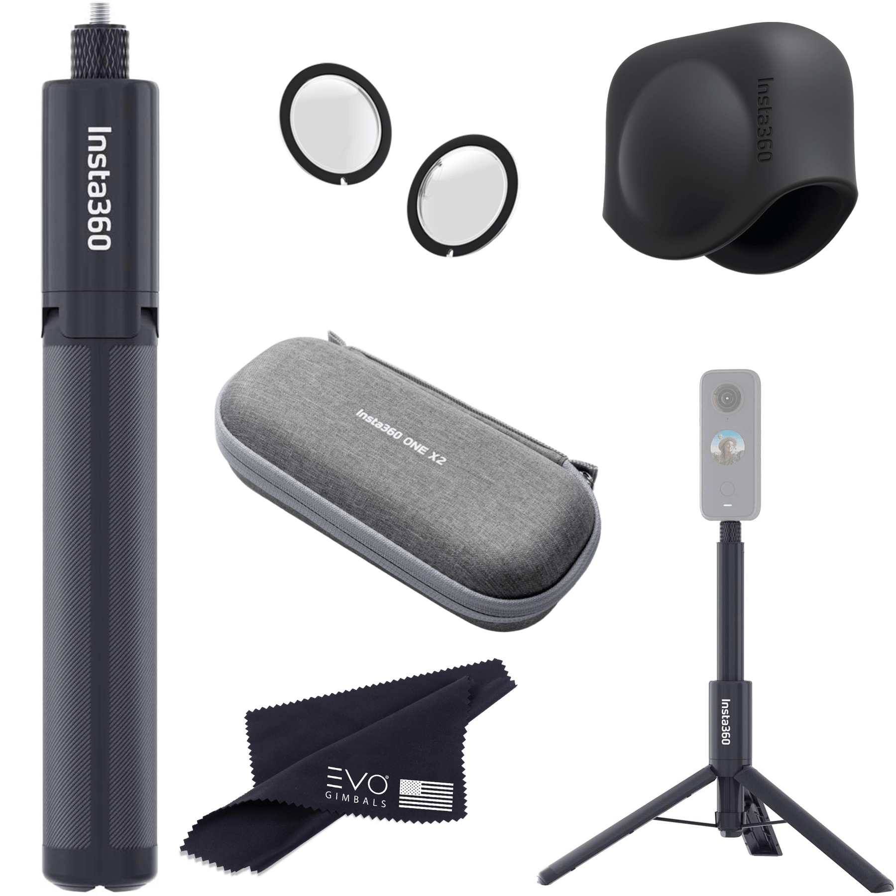 Insta360 Accessory Bundle with 2-in-1 Selfie Stick + Built In Tripod ...